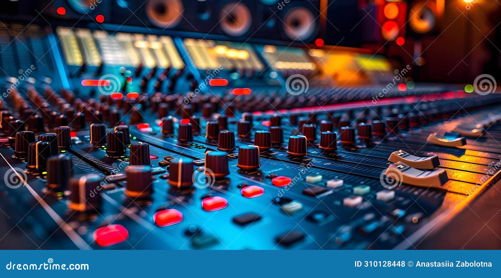 Closeup View of Audio Mixing Console in a Professional Recording Studio ...