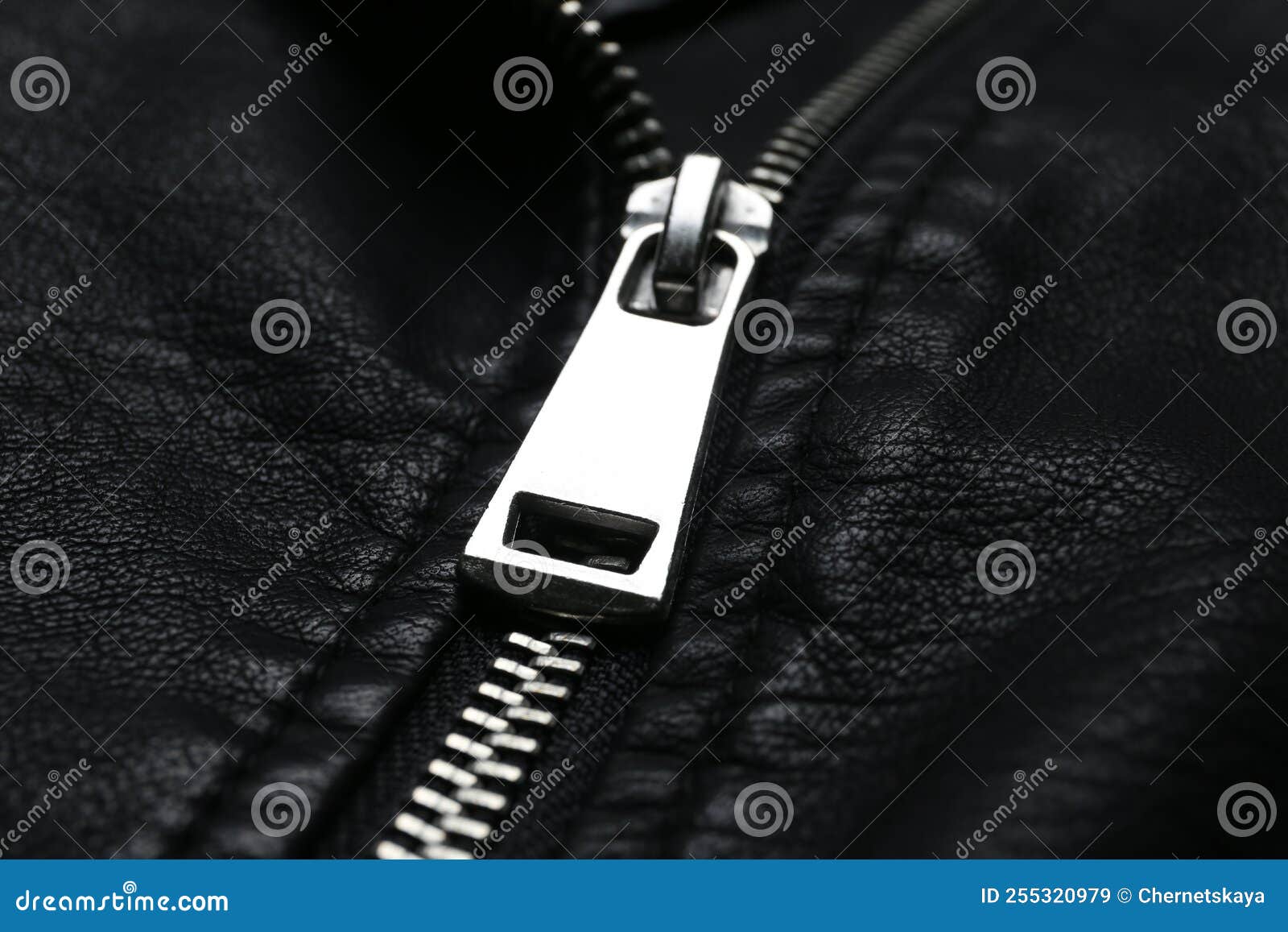 Closeup View of Black Leather Jacket with Zipper As Background Stock ...