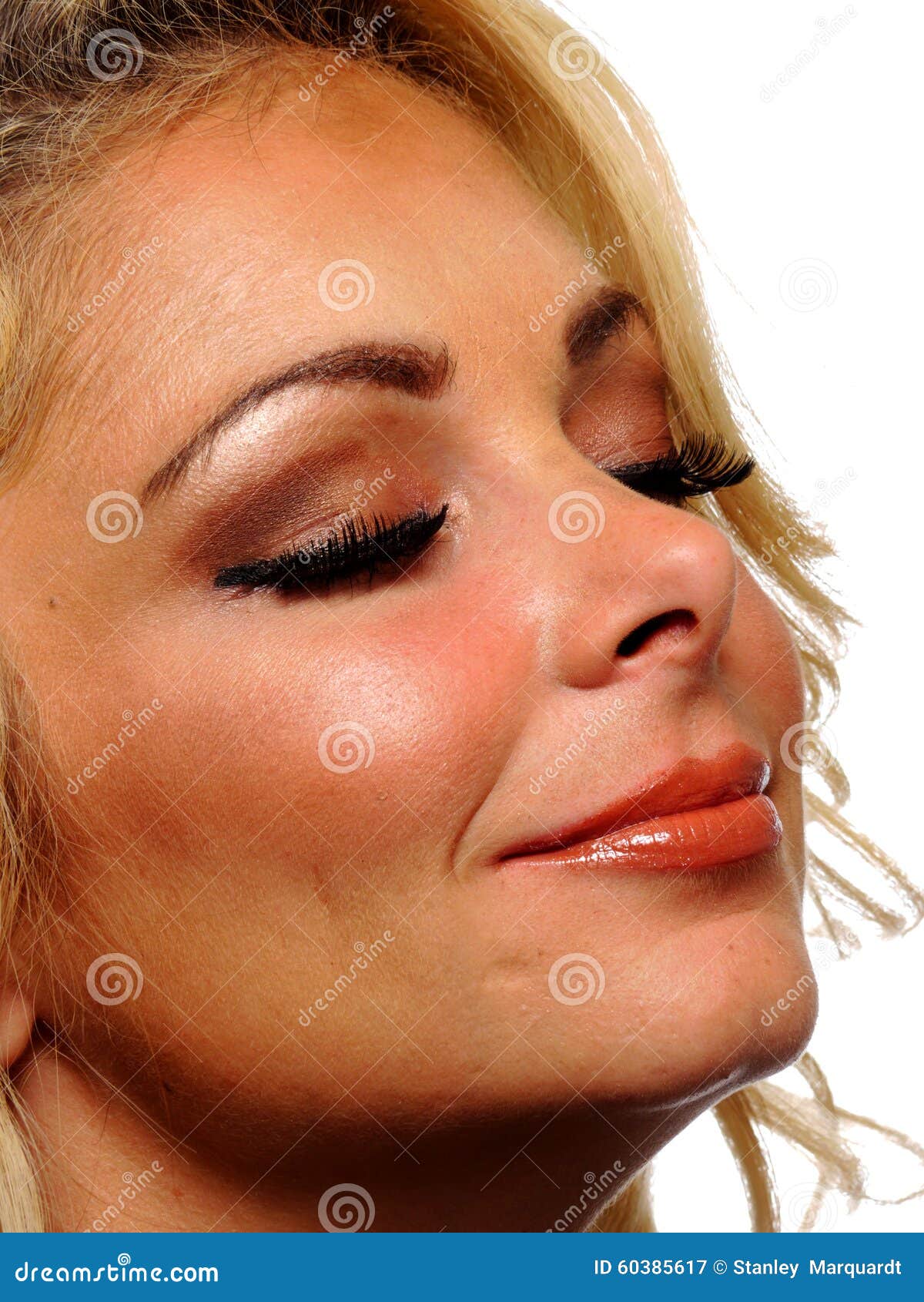 Closeup View of a Blond Model with Her Eyes Closed. Stock Image - Image ...