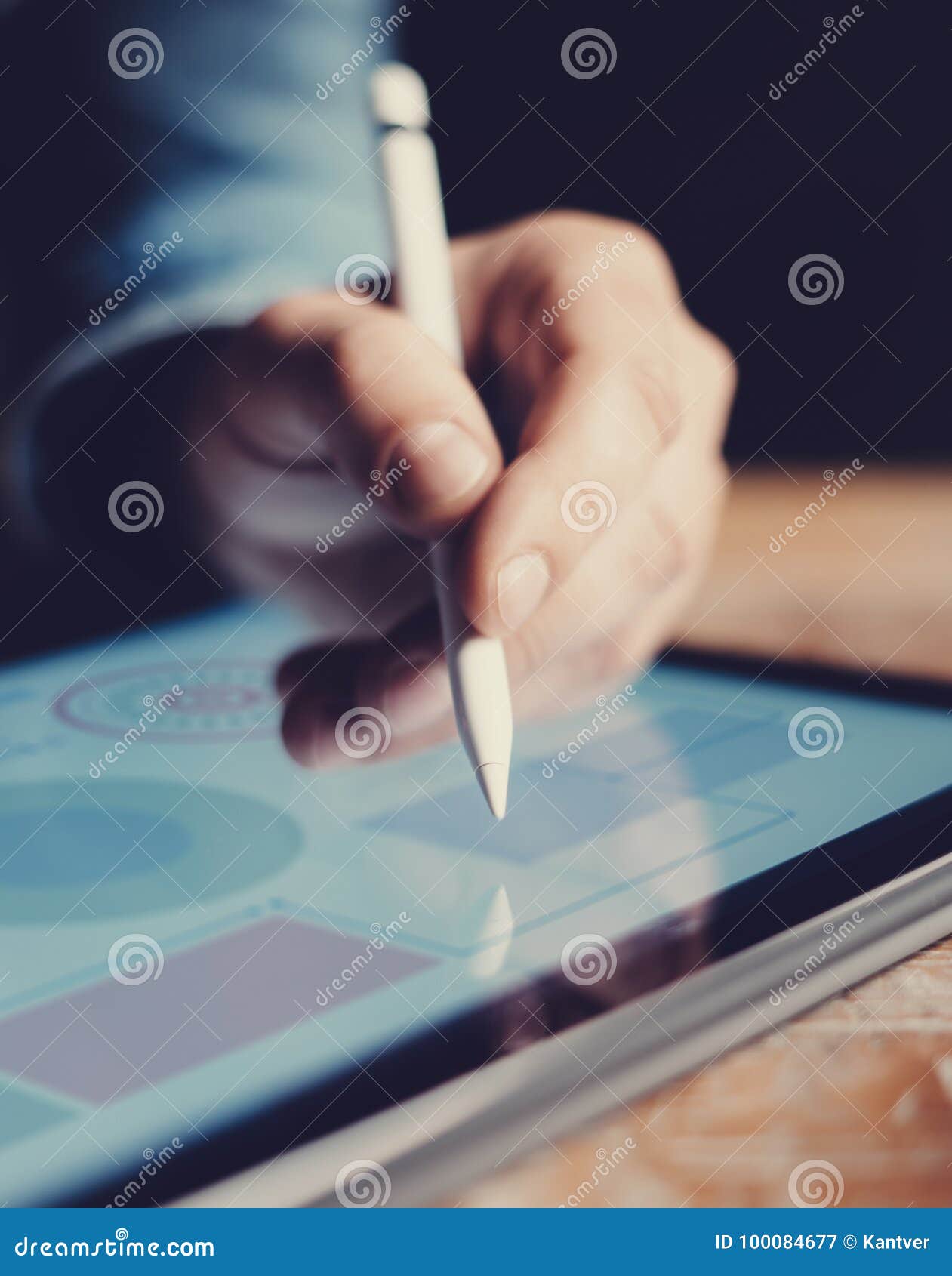Closeup View Businessmen Using Digital Pen for Pointing Device Screen ...