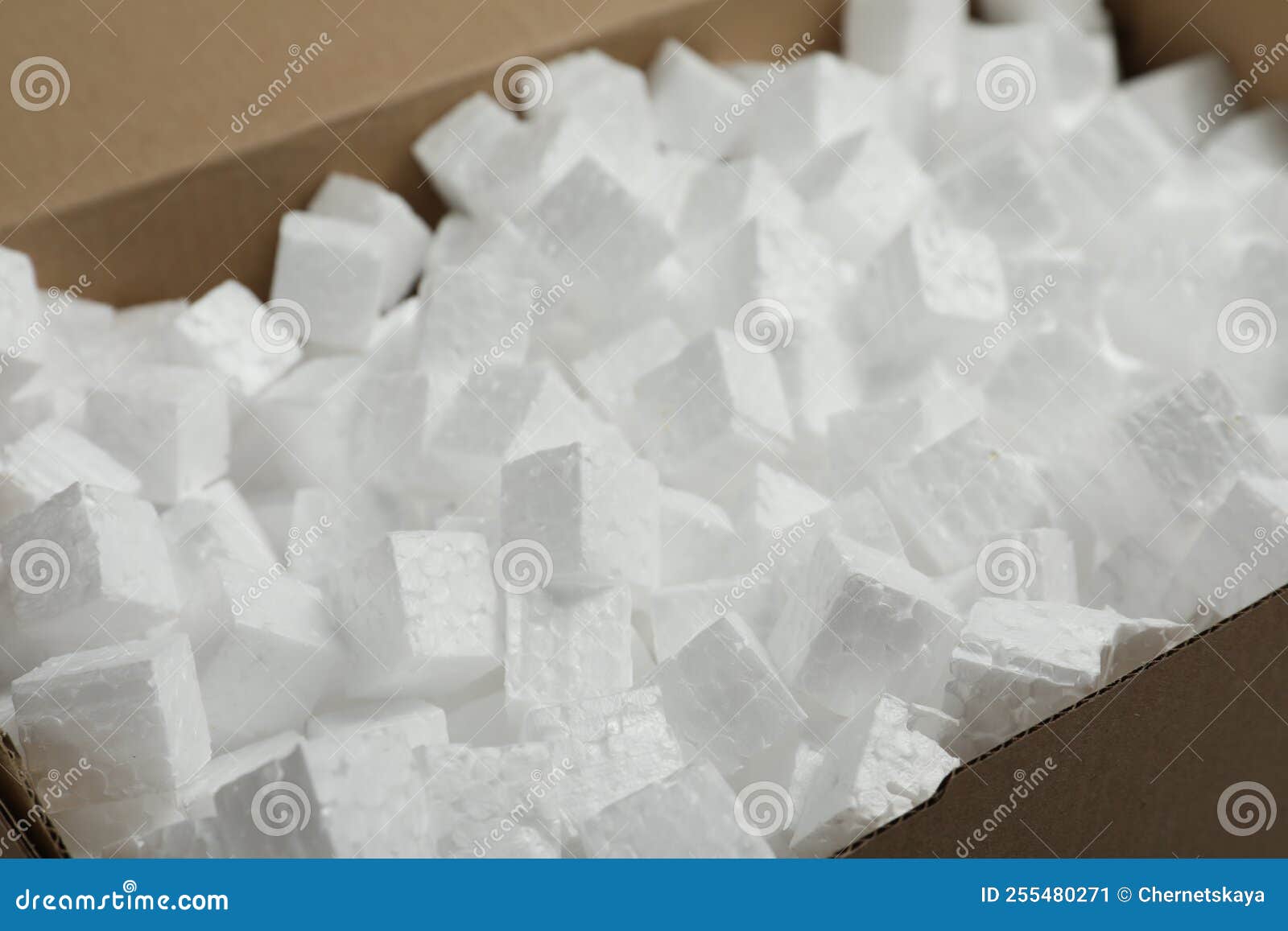 Closeup View of Cardboard Box with Styrofoam Cubes Stock Image - Image ...