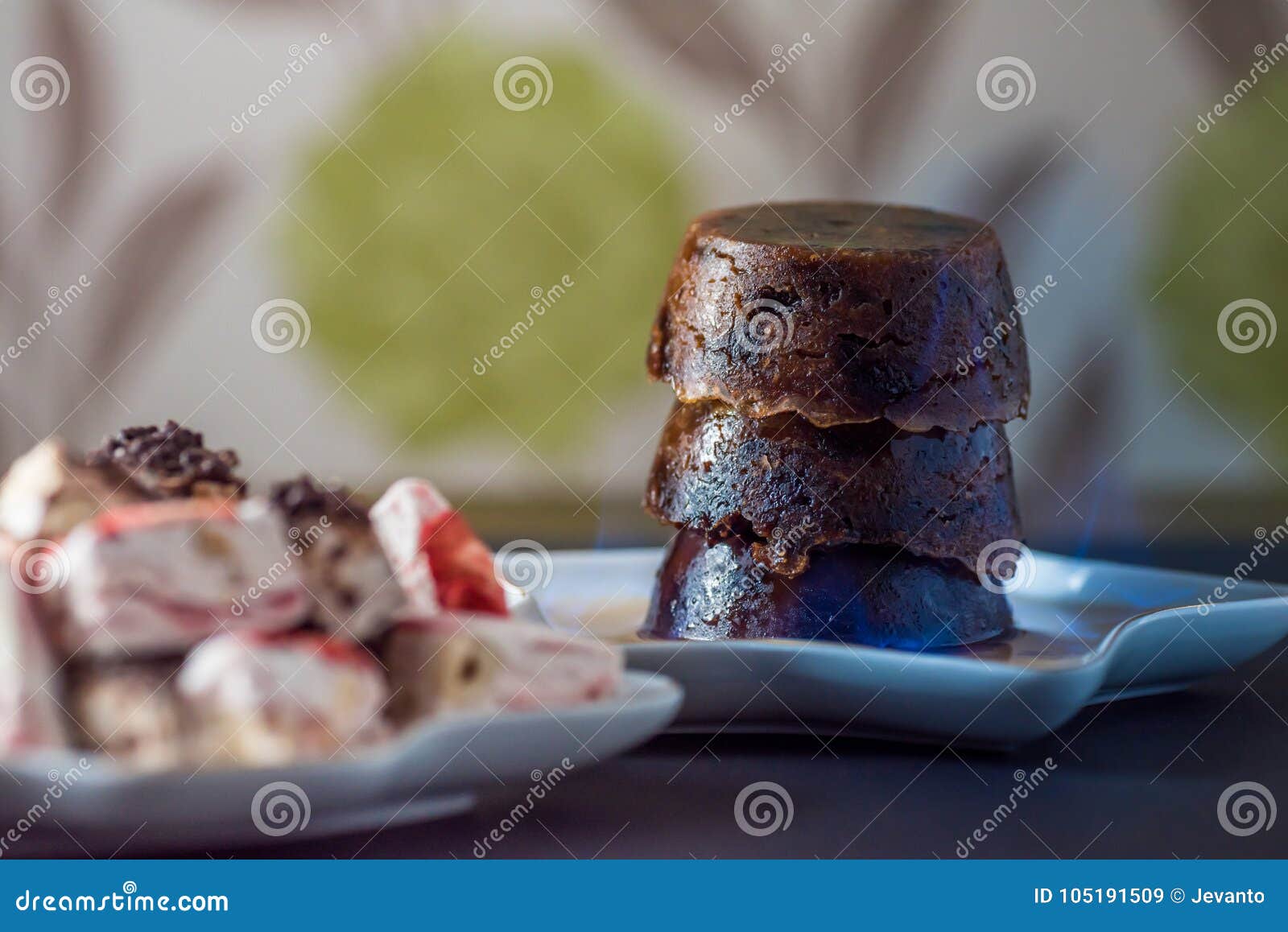 Closeup View Christmas Pudding Burning on Fire Stock Image - Image of ...