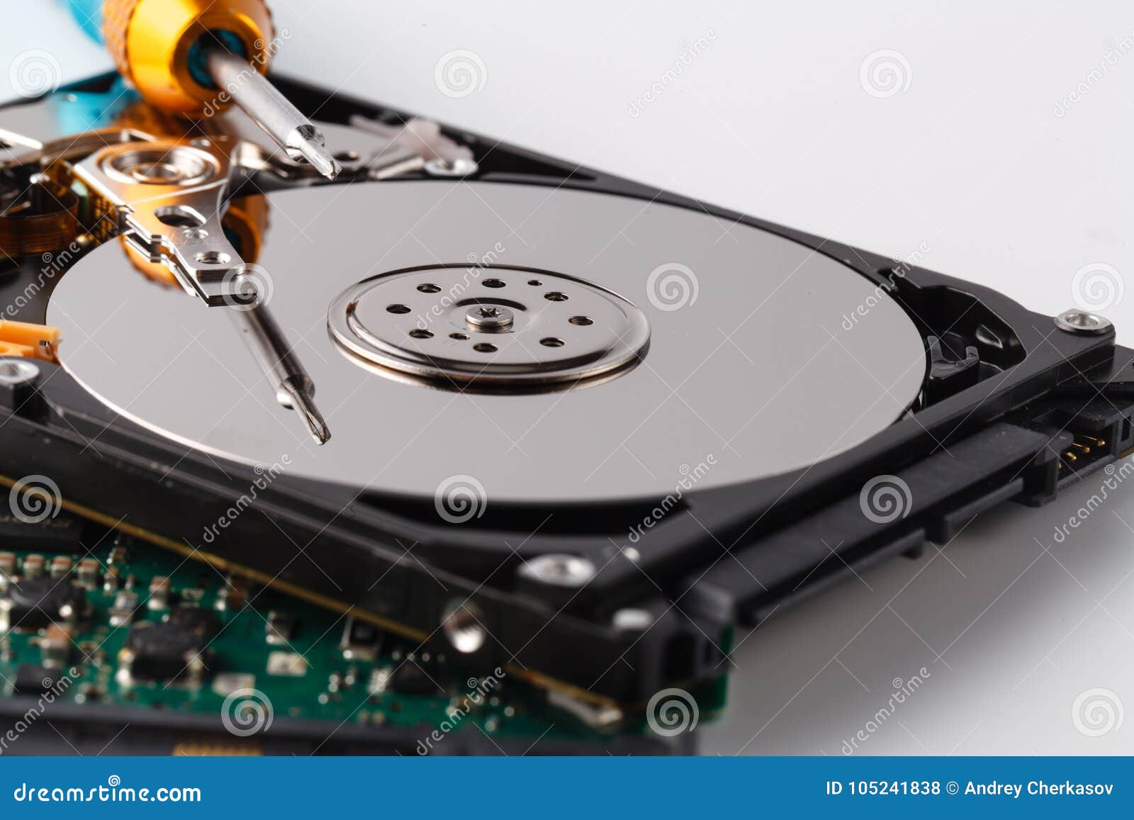 Closeup View of a Computer Hard Disc in Repair Prosess Stock Photo ...