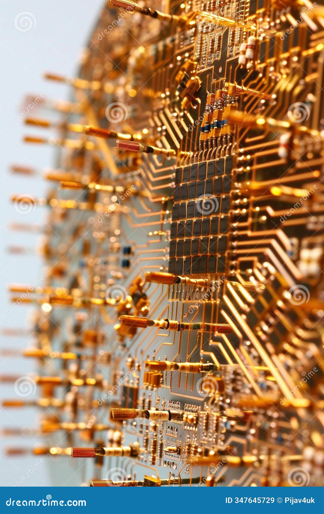 Closeup View of Computer Processor Chip with Detailed Gold Pins and ...