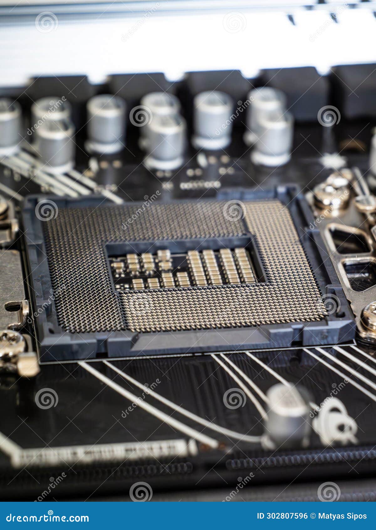 Closeup View of a CPU Socket on a Black Motherboard Stock Photo - Image ...