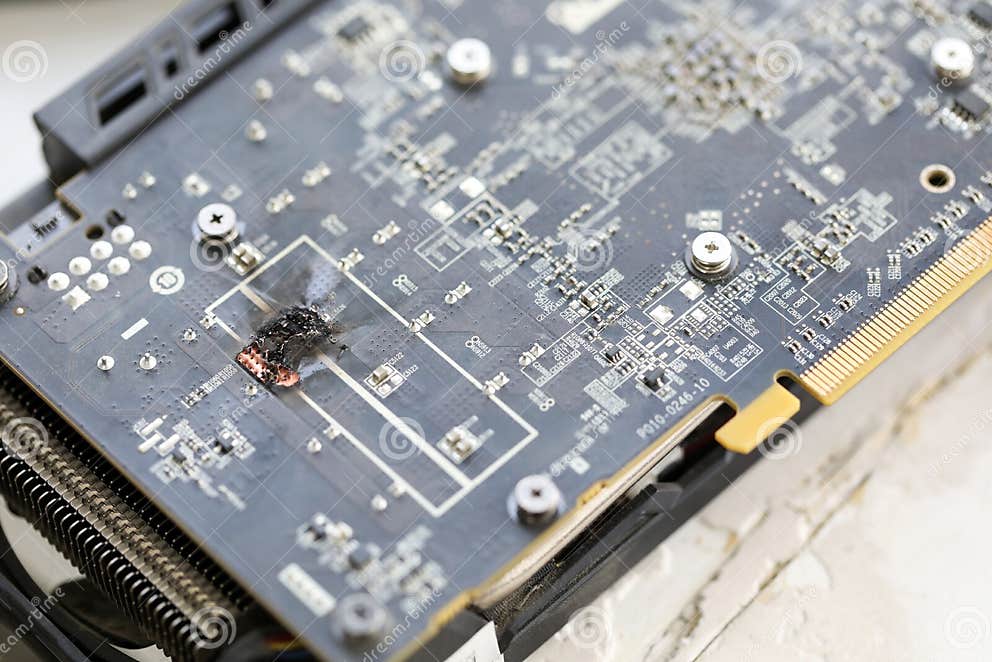 Closeup View of Damaged Graphic Adapter Burnt Out after Hack Stock ...
