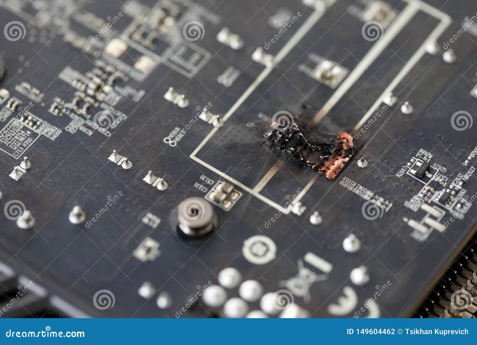 Closeup View of Damaged Graphic Adapter Burnt Out after Hack Stock ...