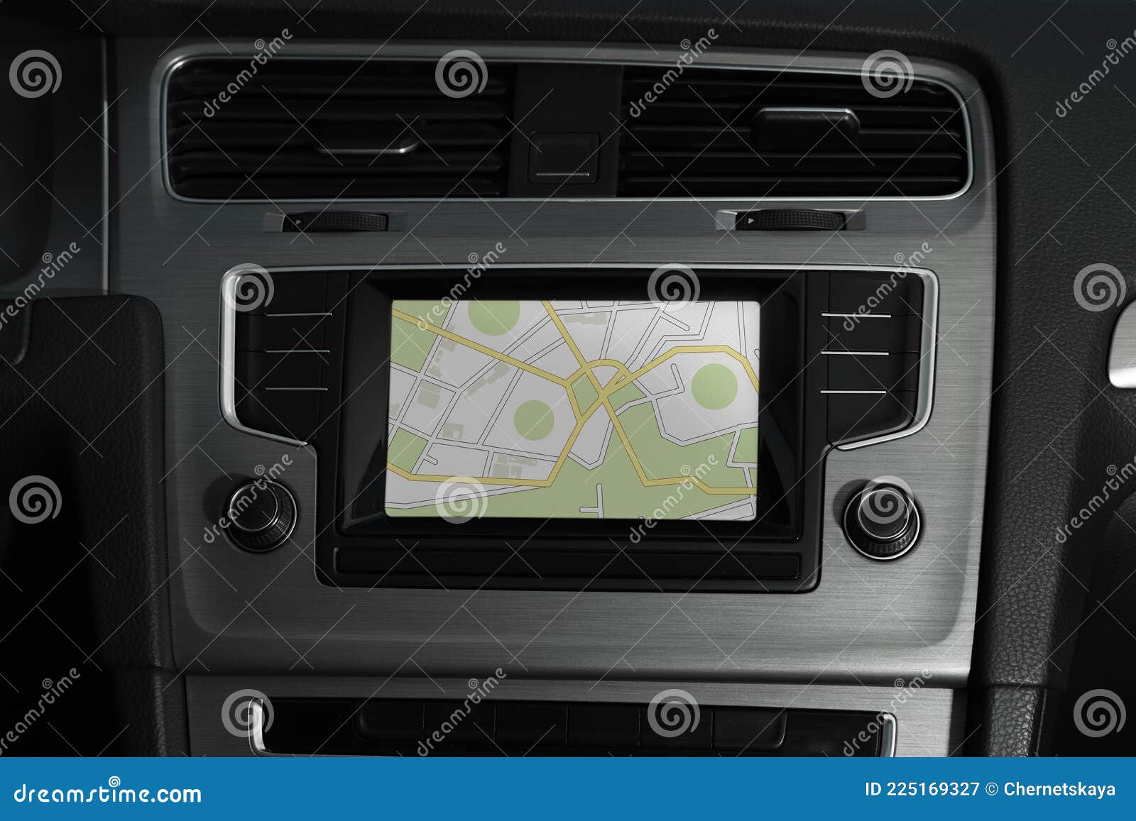 Closeup View of Dashboard with Navigation in Modern Car Stock Image ...