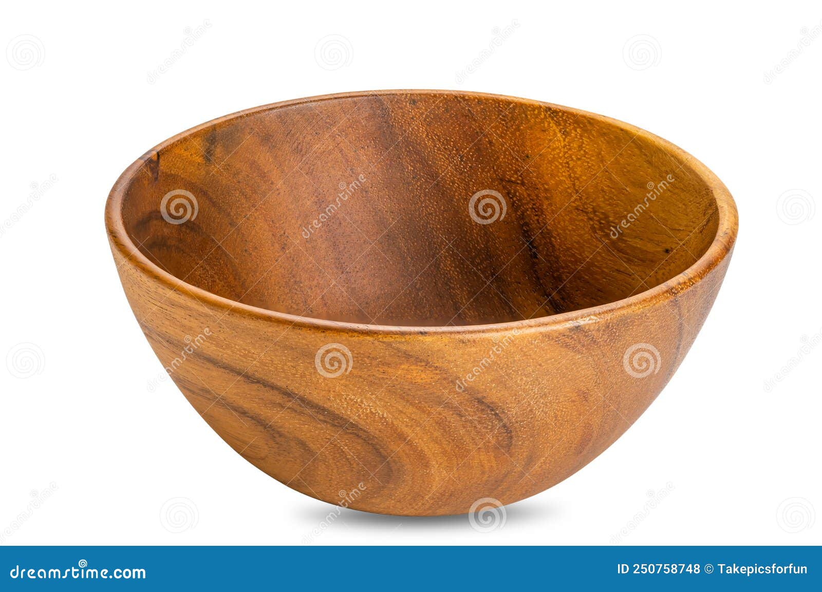 Closeup View of Deep Empty Wooden Bowl Isolated on White Baclground ...
