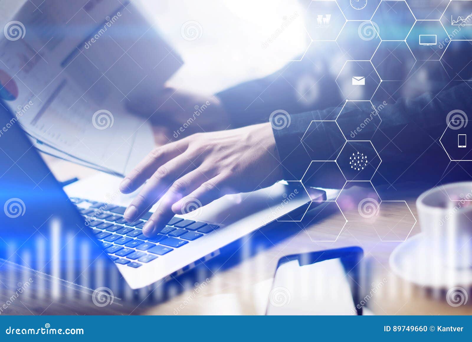 Closeup View of Digital Screen,virtual Connection Icon,diagram,graph ...