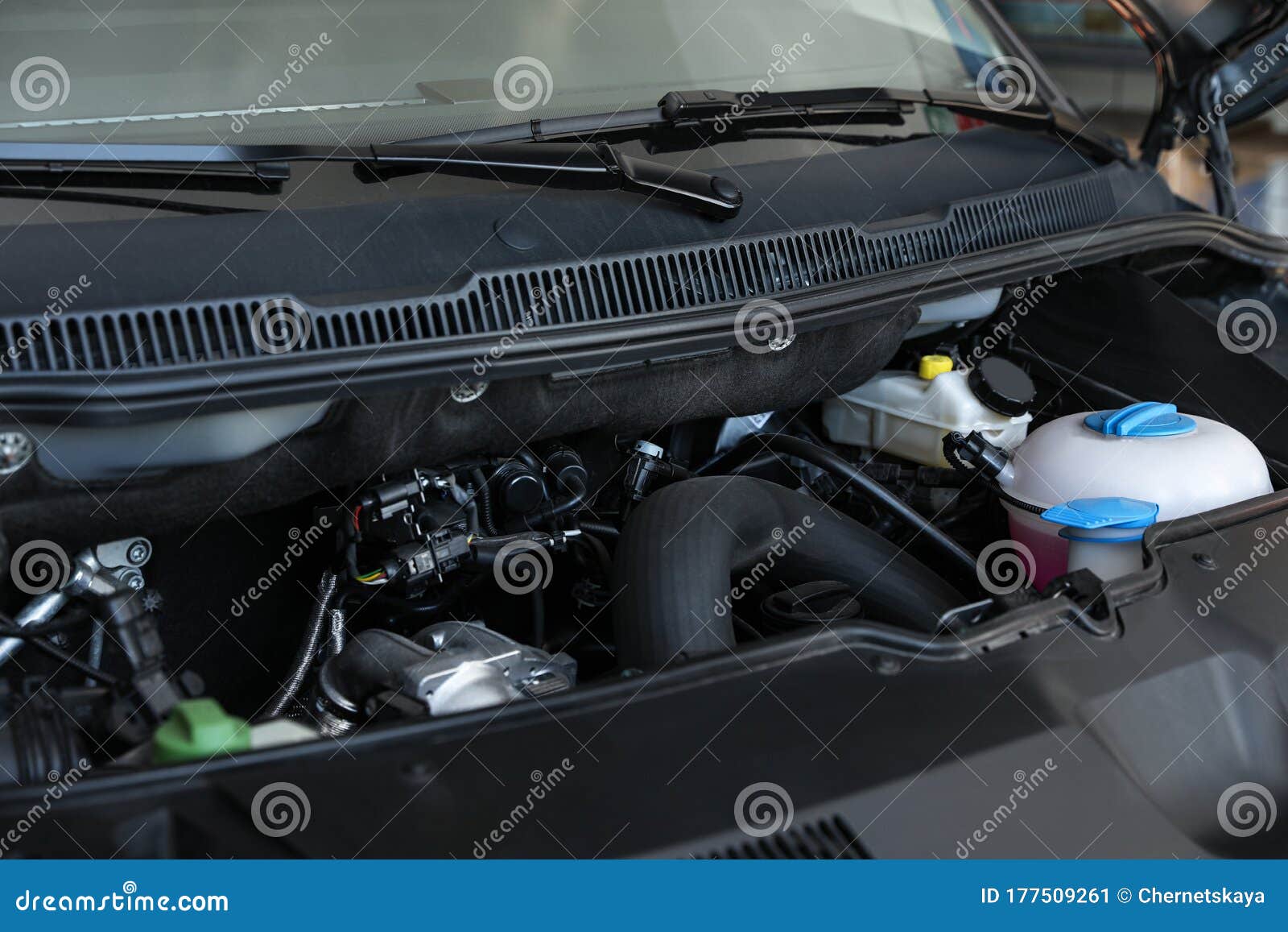 Closeup View of Engine Bay in Auto Stock Image - Image of checking ...