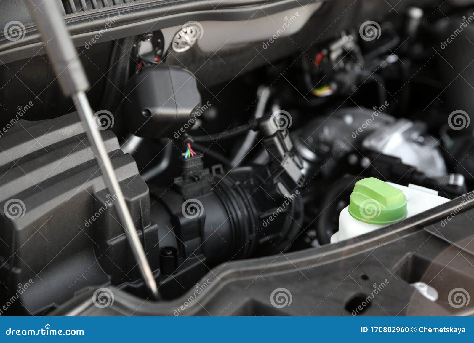 Closeup View of Engine Bay in Modern Car Stock Photo - Image of ...