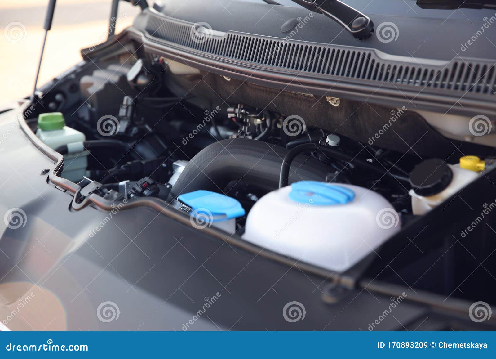 Closeup View of Engine Bay in Modern Car Stock Image - Image of closeup ...