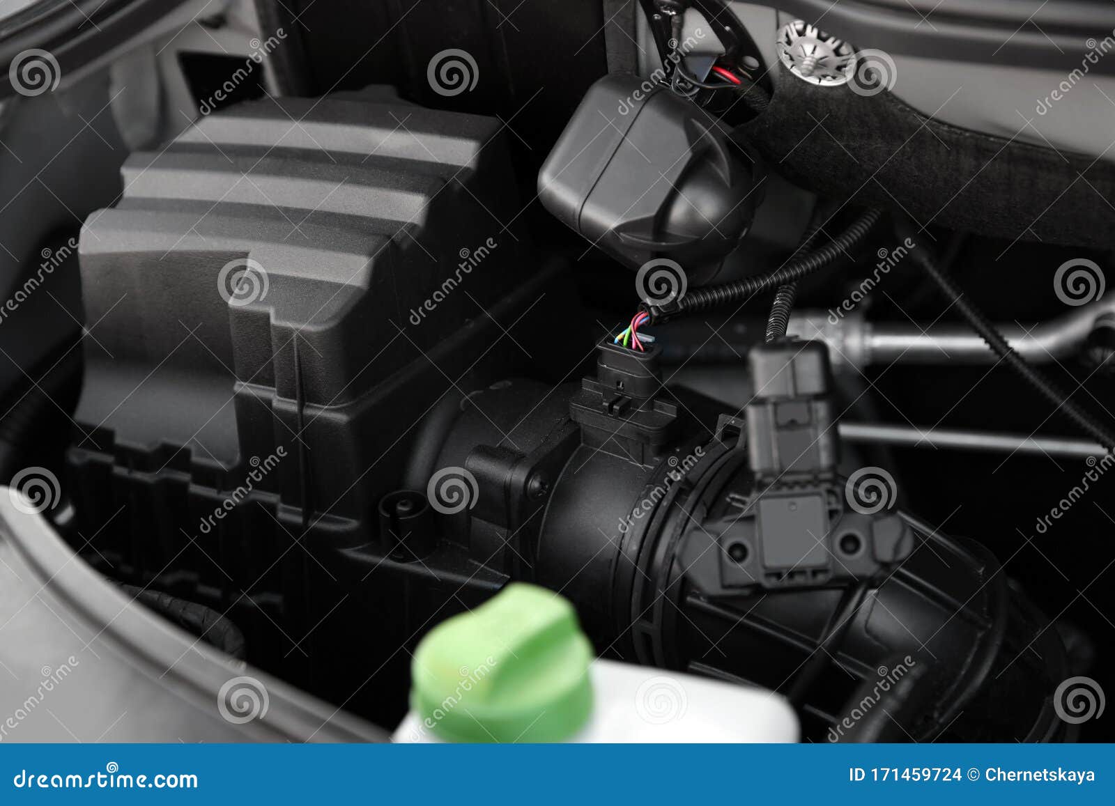 Closeup View of Engine Bay in Car Stock Photo - Image of bonnet ...