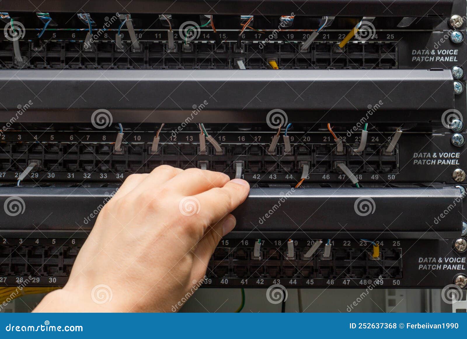 Closeup View of Engineer Openenning Data Voice Patch Panel for ...