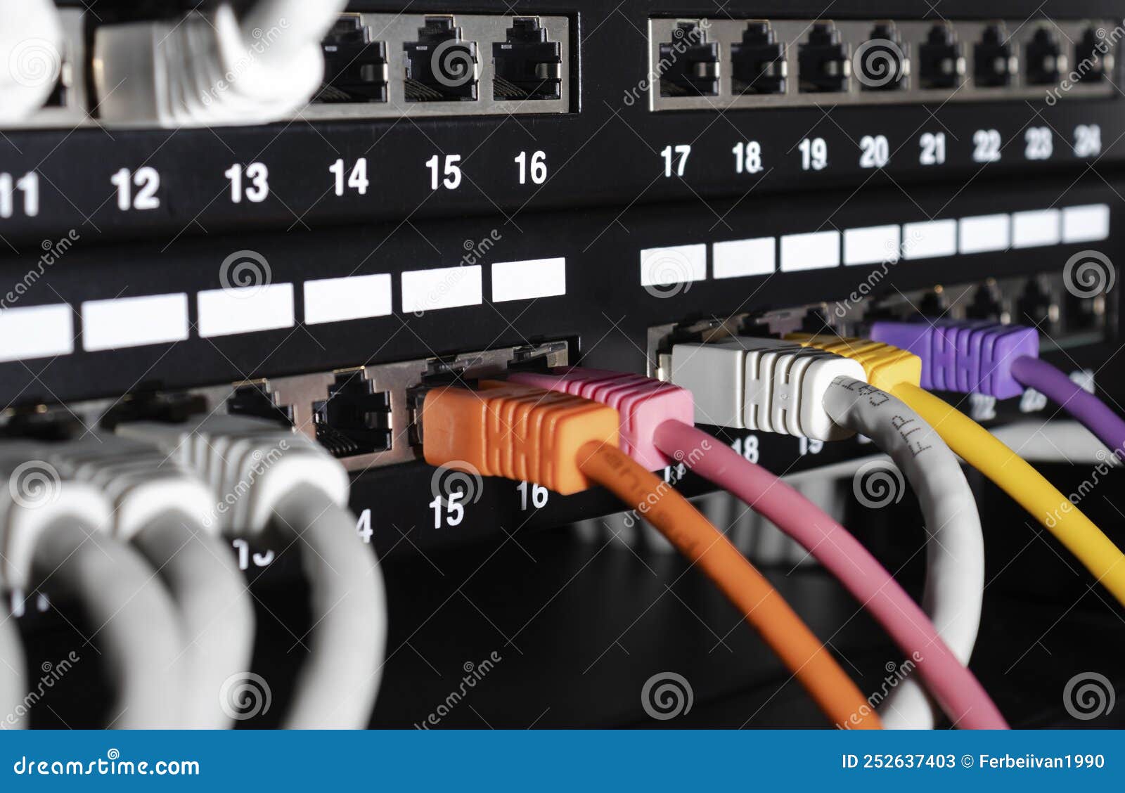 Closeup View of Ethernet Cables Connected into Patch Panel Stock Image ...