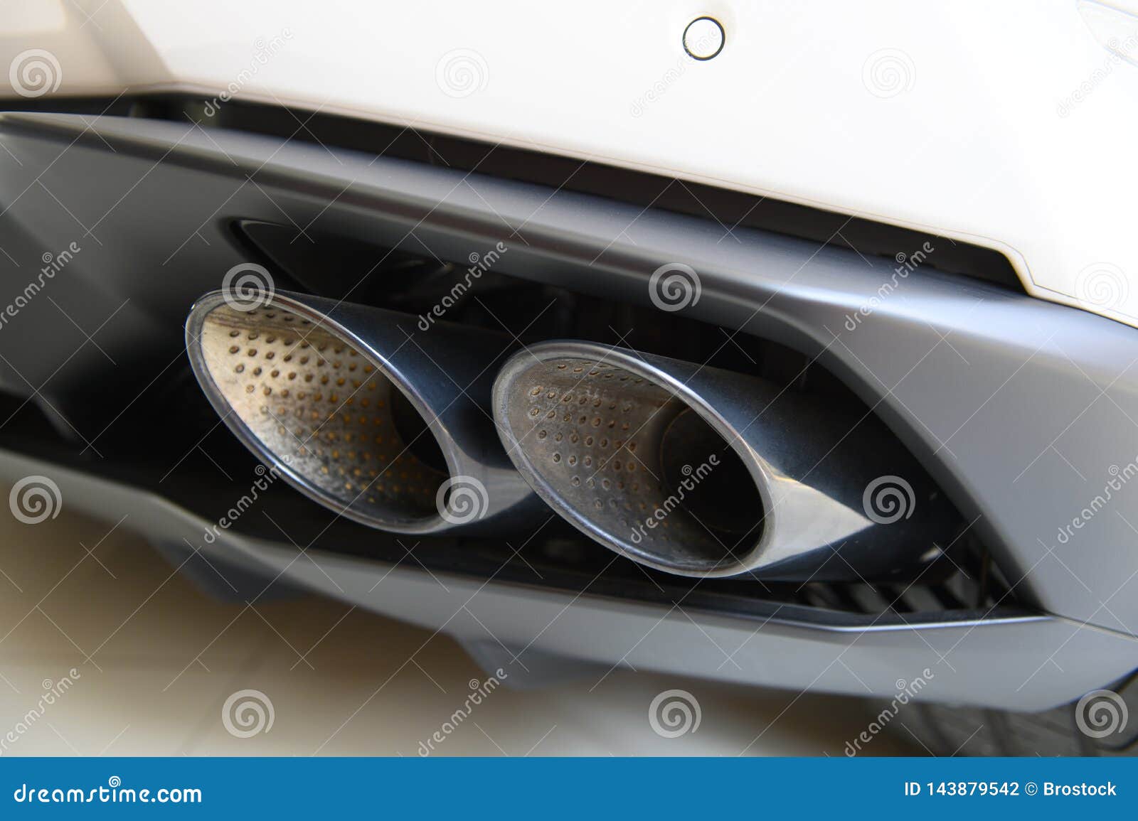 Closeup View of Exhaust Pipes of White Super Car Stock Photo - Image of ...