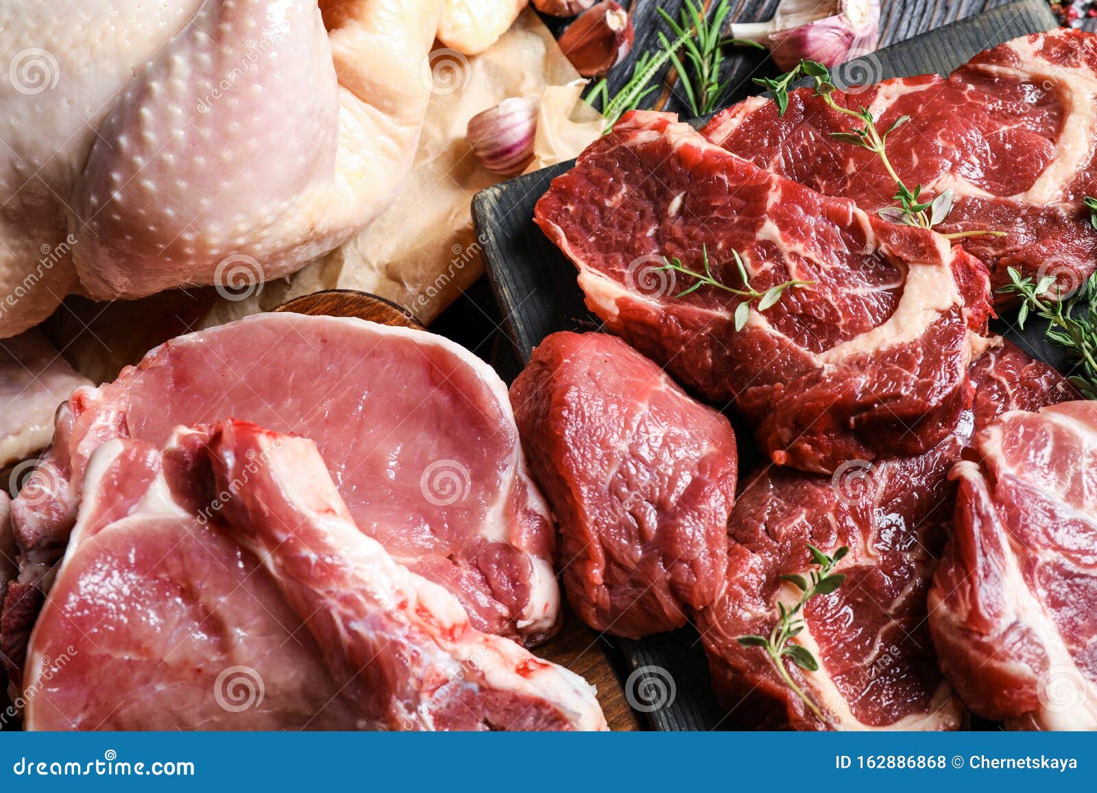 Closeup View of Fresh Raw Meat and Herbs Stock Photo - Image of closeup ...