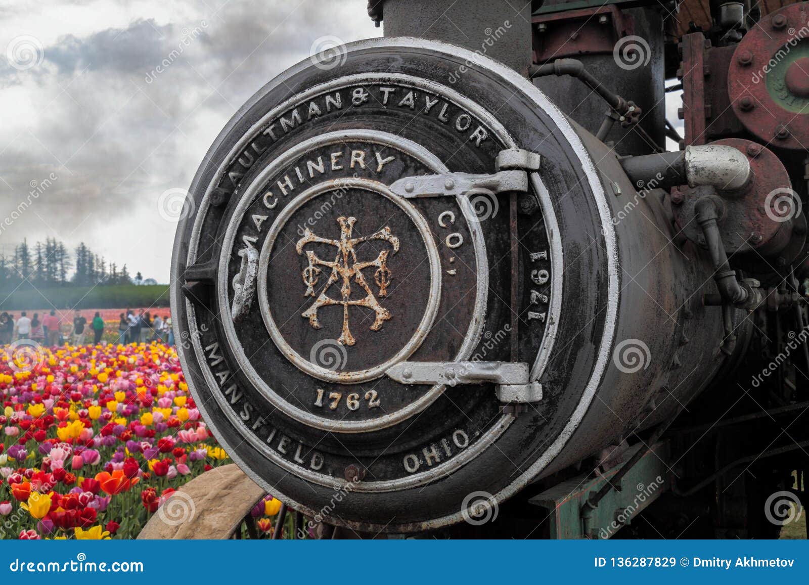 Up Close View of a Front Part of a Steam Engine with Engraving on it ...