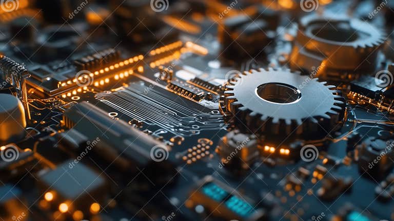 A Closeup View of Gears and Circuitry Inside a Mechanical Device ...