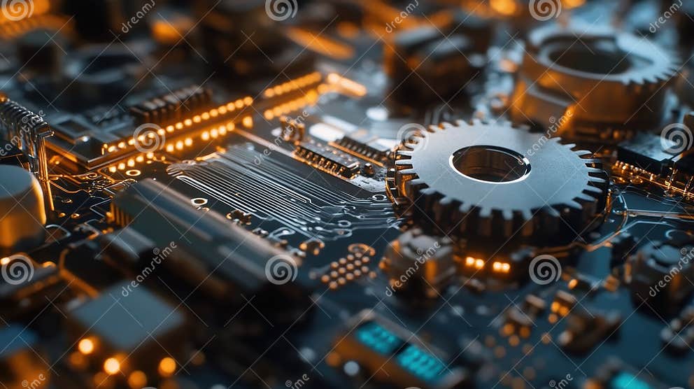 A Closeup View of Gears and Circuitry Inside a Mechanical Device ...