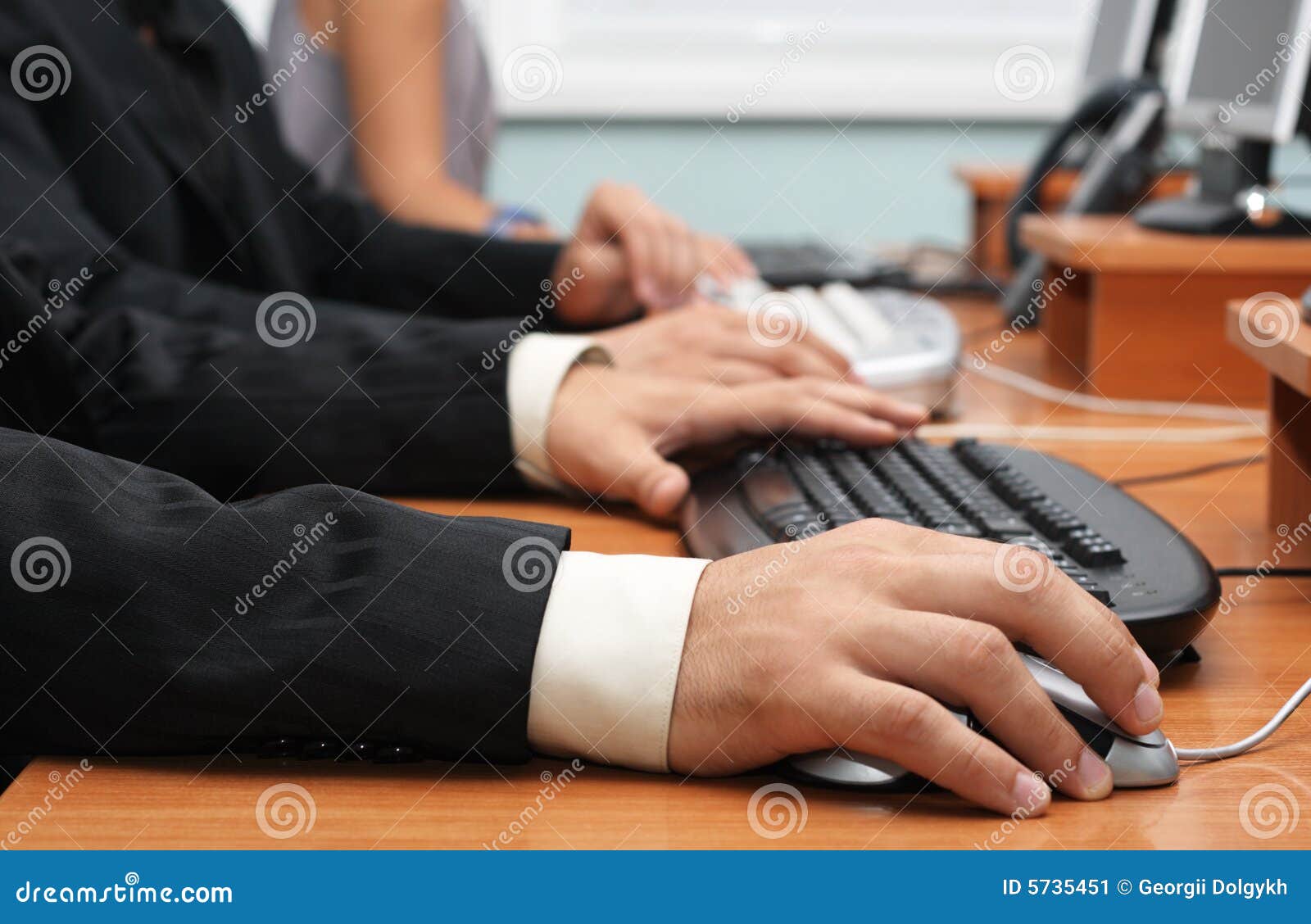 Closeup View of Hands on a Mouse and Keyboard Stock Image - Image of ...