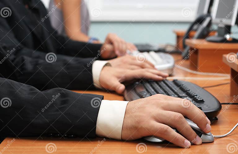 Closeup View of Hands on a Mouse and Keyboard Stock Image - Image of ...