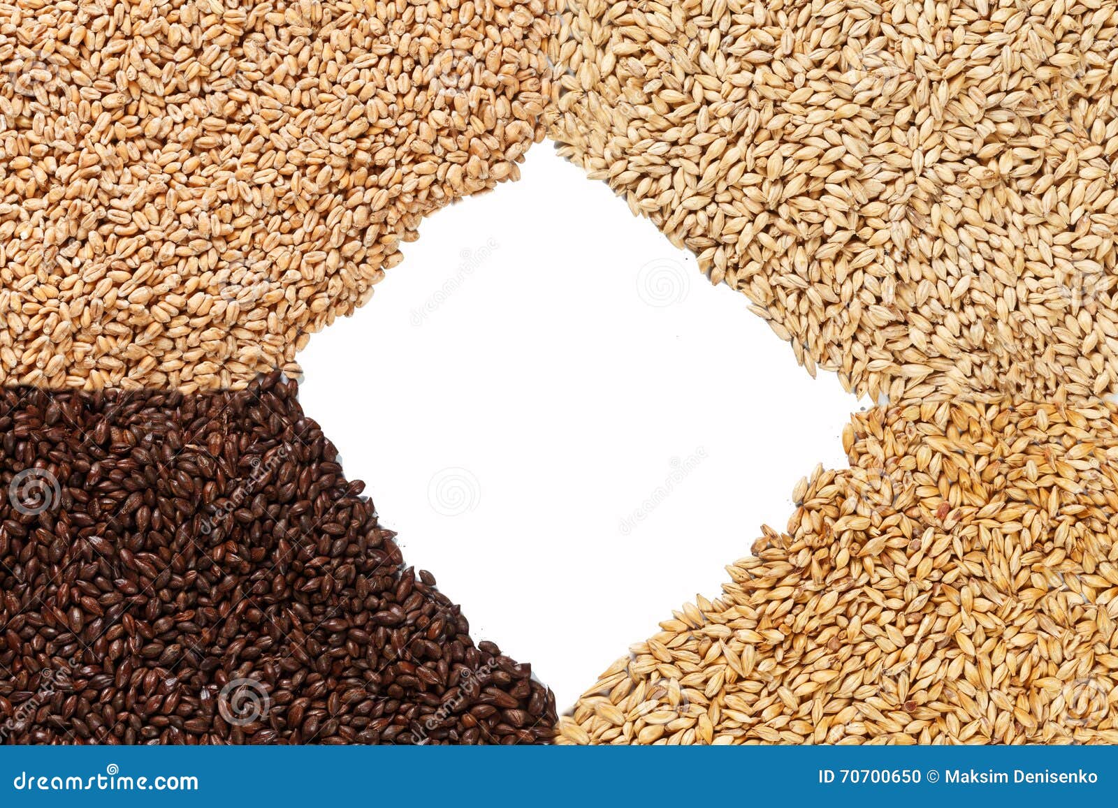 Closeup View Of 4 Kinds Of Malt Grains. Ingredient For Beer. Background ...