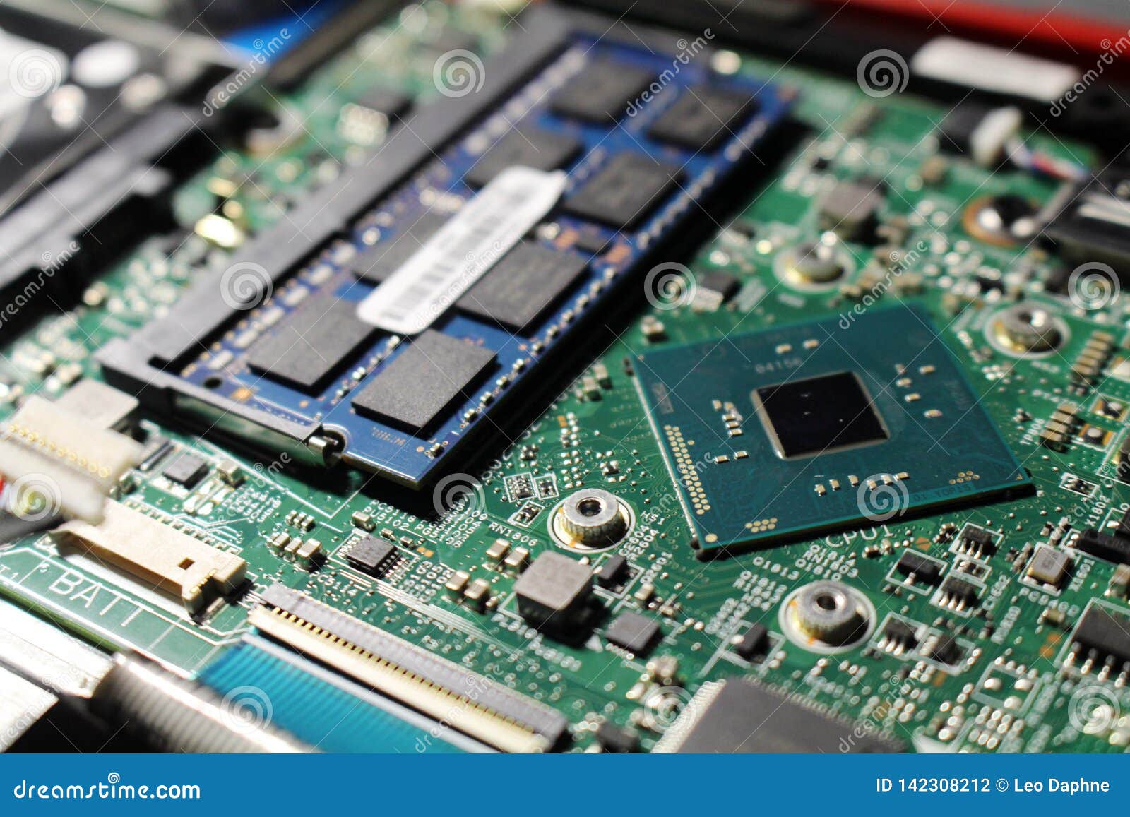 Closeup View at Laptop Motherboard and Components Stock Photo - Image ...
