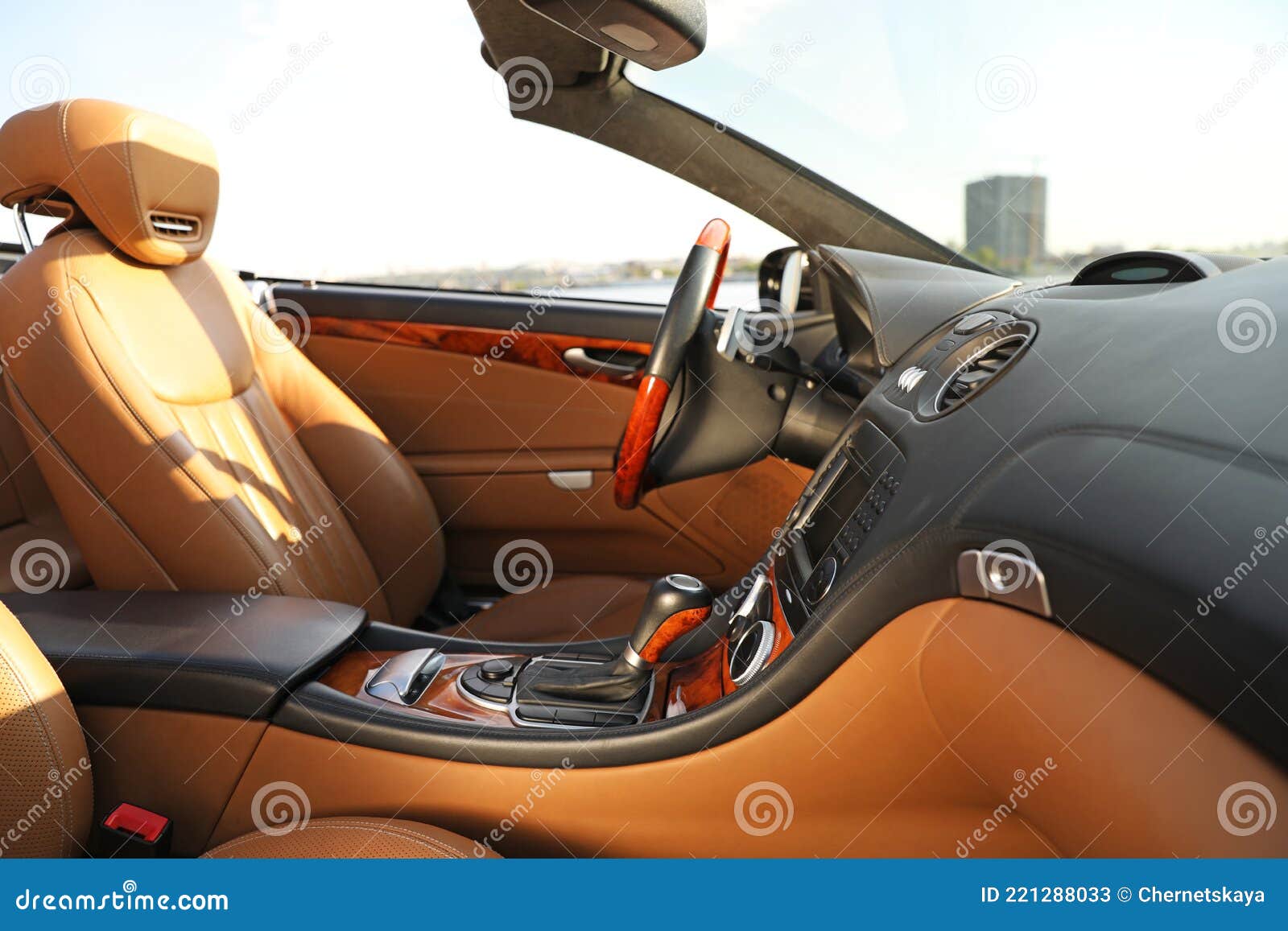 Closeup View of Luxury Car Interior Stock Image - Image of brown ...