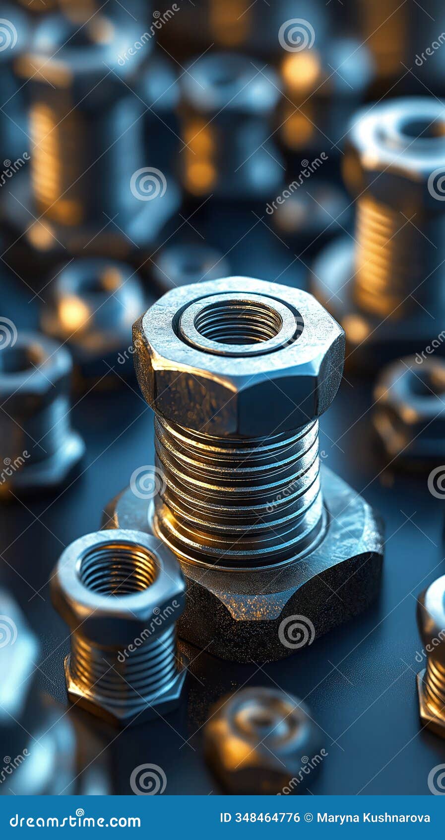 Closeup View of Magnified Hexagonal Bolts, Nuts. Technical Industrial ...
