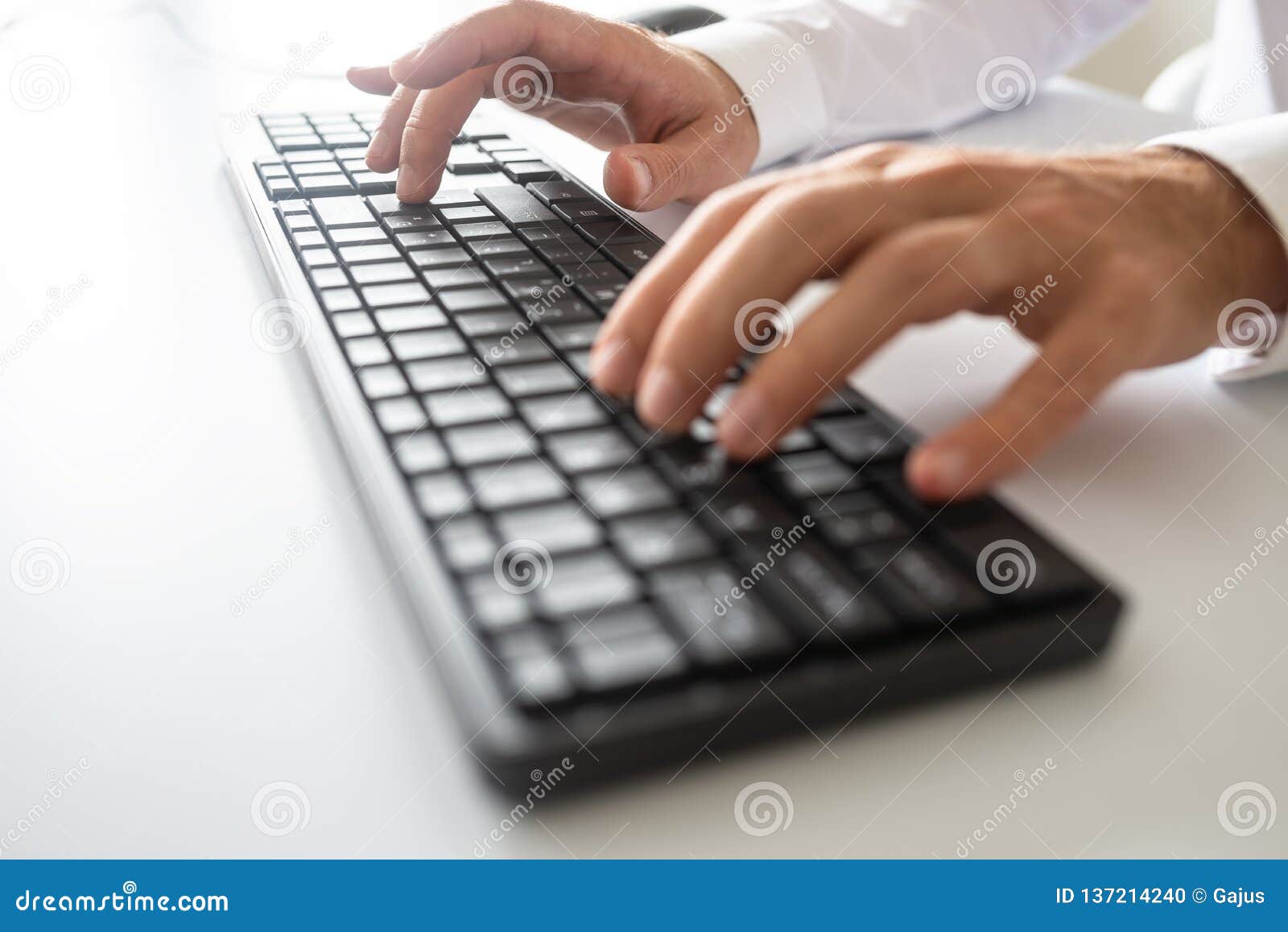 Closeup View of Male Hands Using Black Computer Keyboard Stock Photo ...