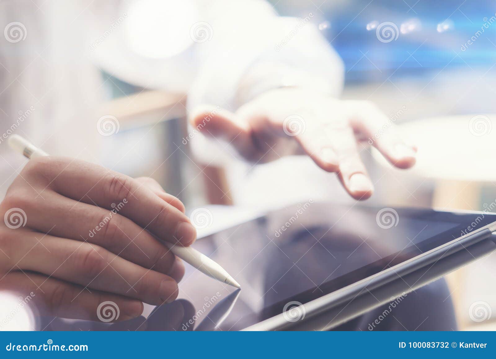 Closeup View of Man Holding Digital Tablet on Hand and Using Electronic ...