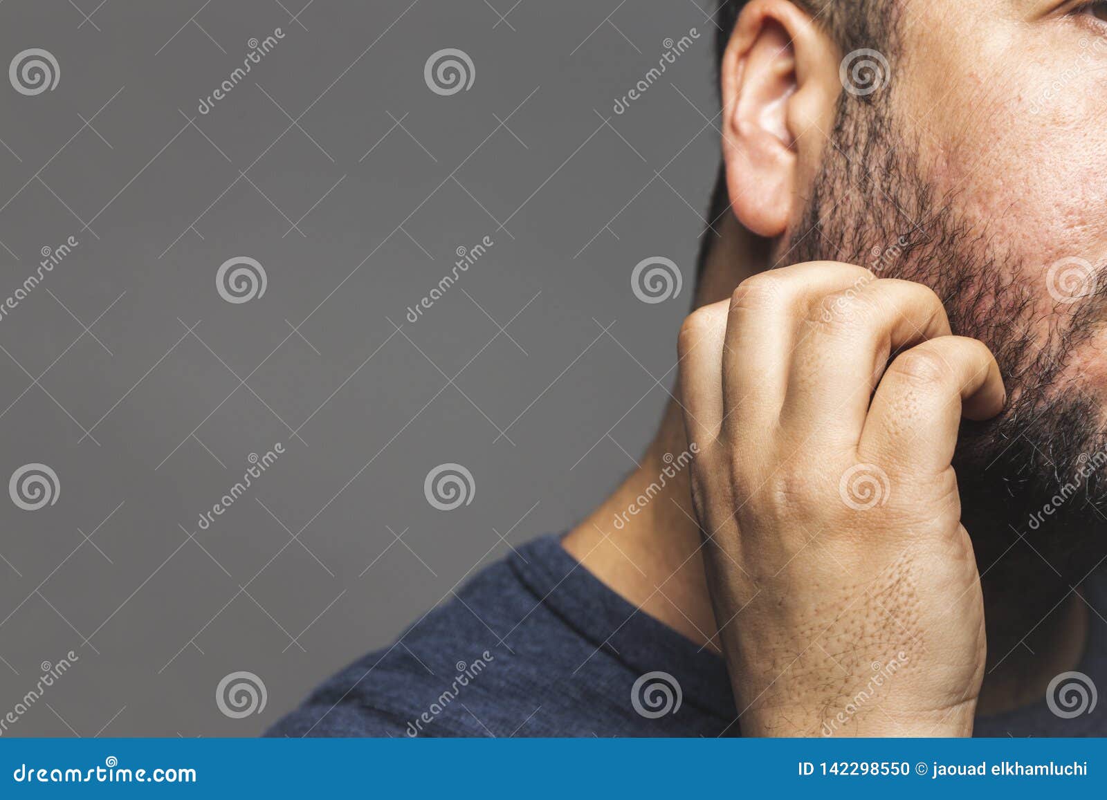 Closeup View of a Man Scratching Beard, Thoughtful Gesture Stock Photo ...