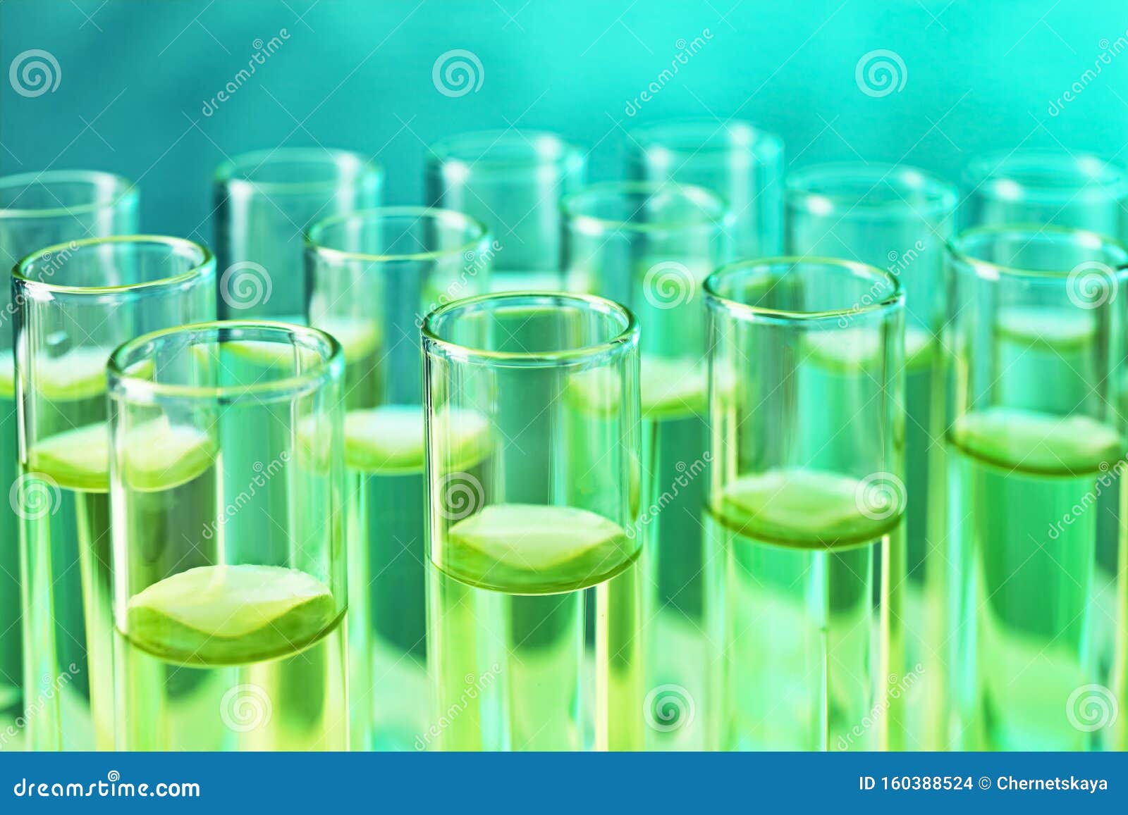 Closeup View of Many Test Tubes with Liquid, Color Effect Stock Photo ...
