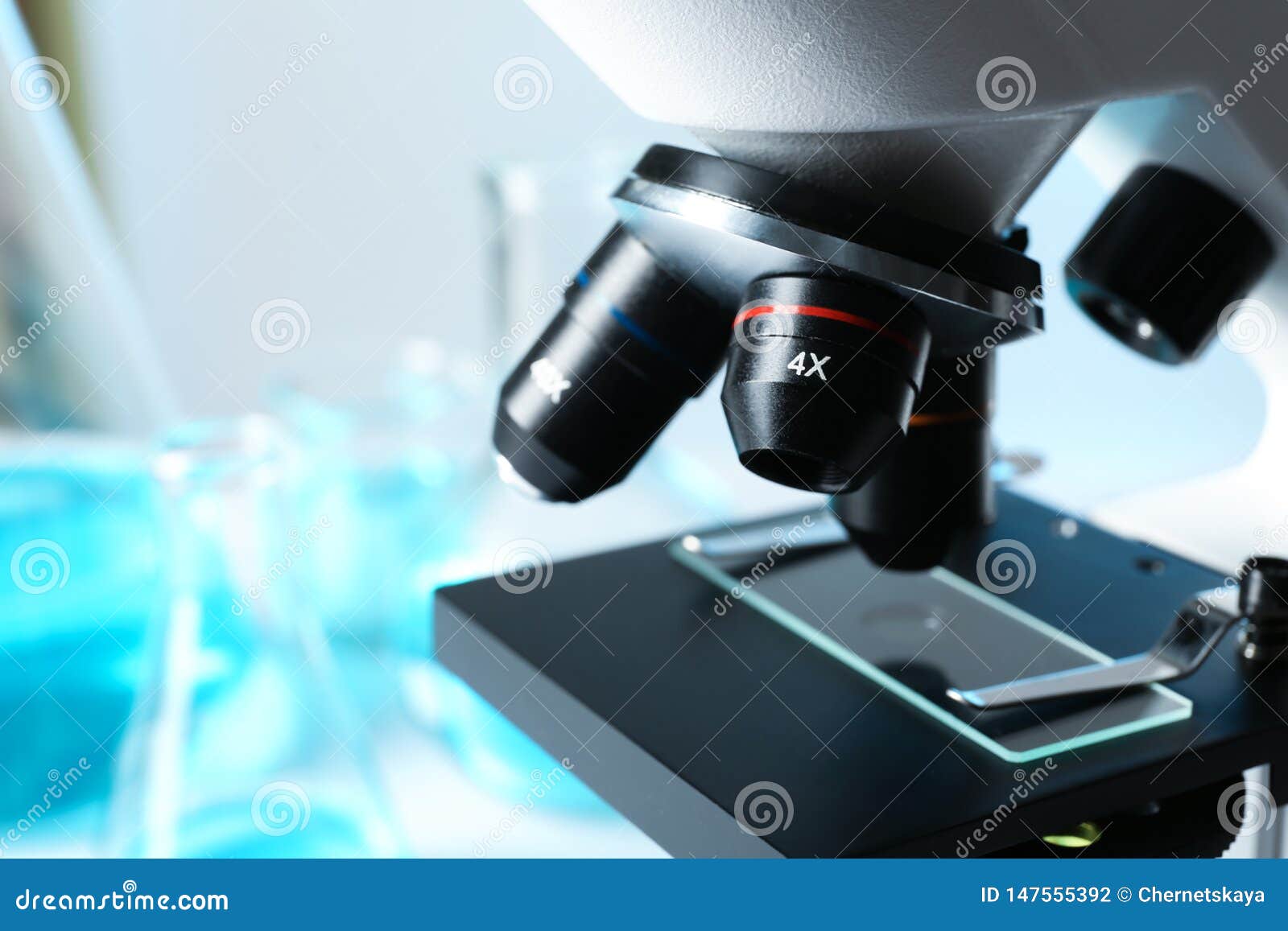 Closeup View of Modern Microscope with Different Lenses Stock Photo ...