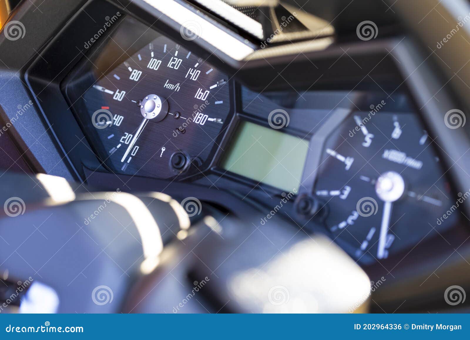 Closeup View of Modern Motorcycle Dashboard Panel with Two Gauges Stock ...