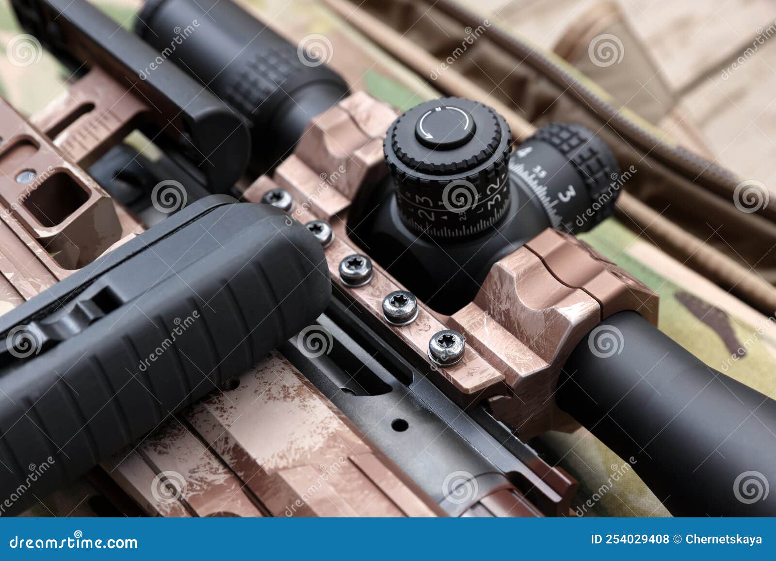 Closeup View of Modern Powerful Sniper Rifle with Telescopic Sight on ...