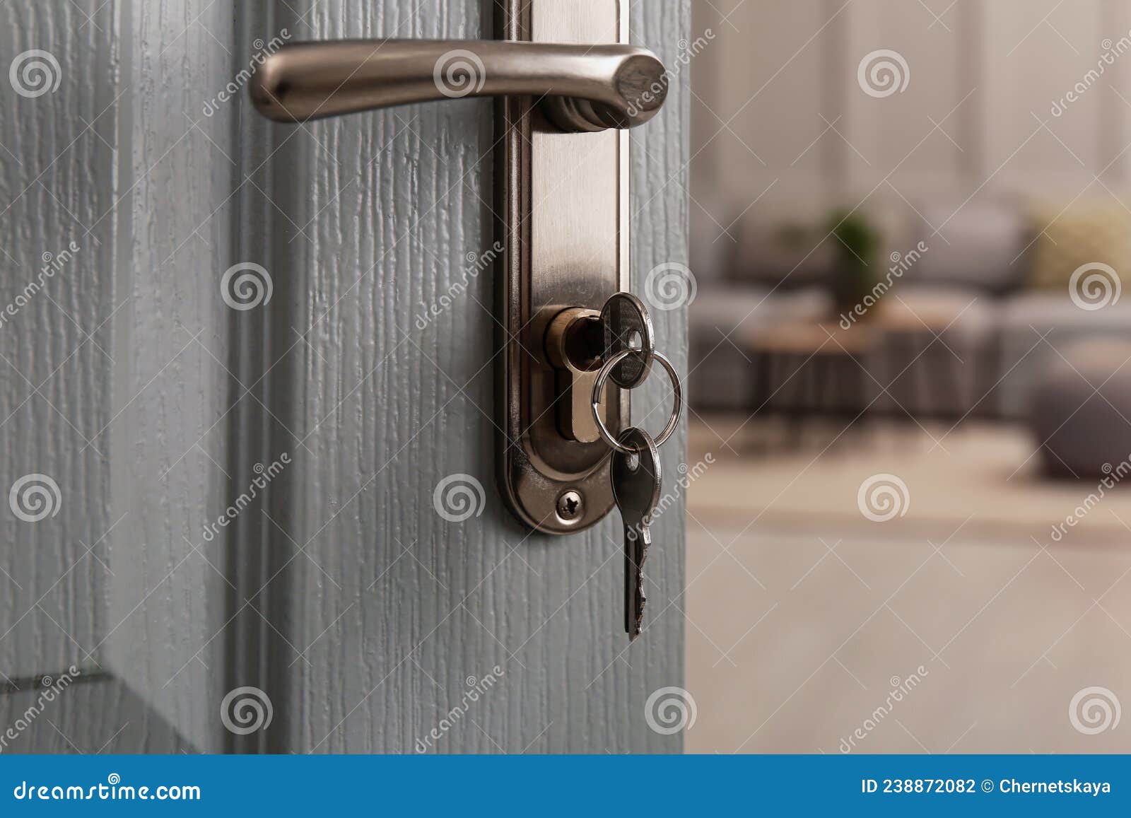 Closeup View of Open Door with Key in Room Stock Photo - Image of ...