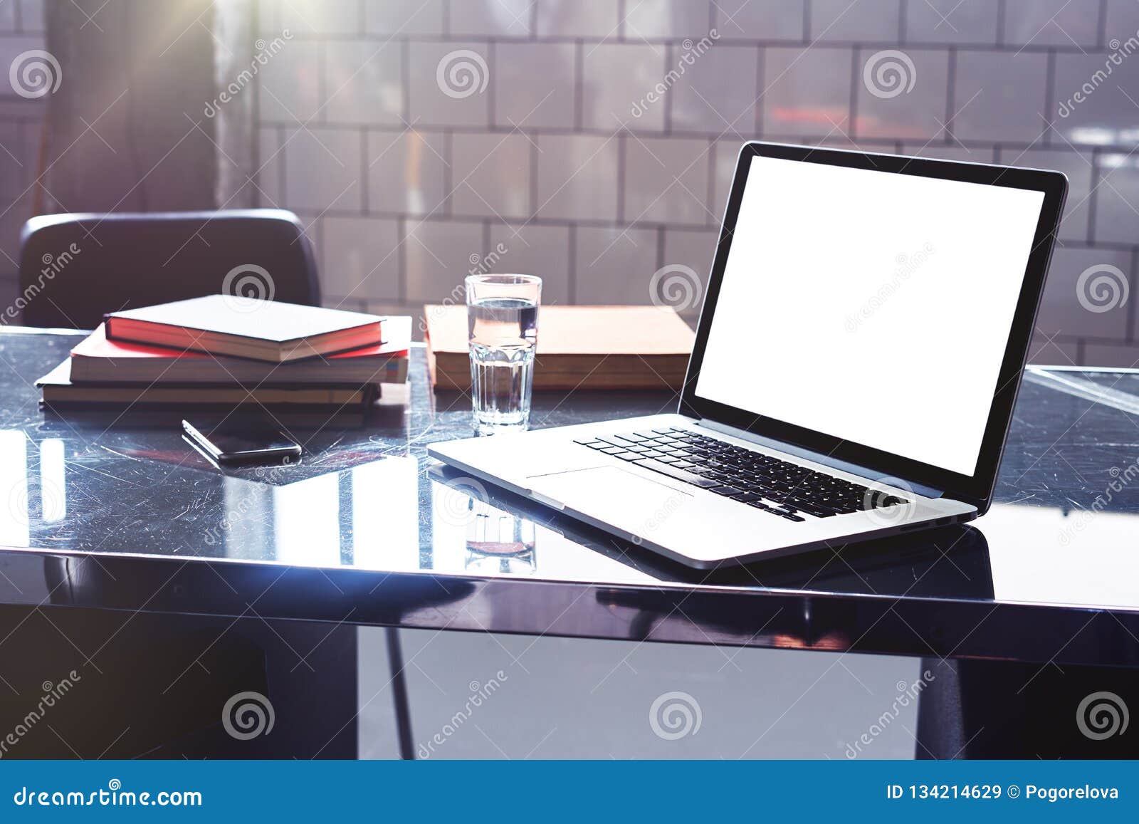 Closeup View of Opened Laptop Screen, Space for Design Layout. Co ...