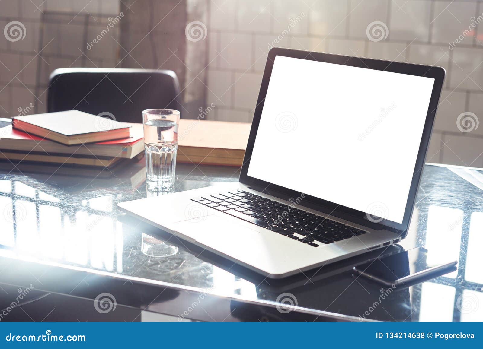 Closeup View of Opened Laptop Screen, Space for Design Layout. Co ...