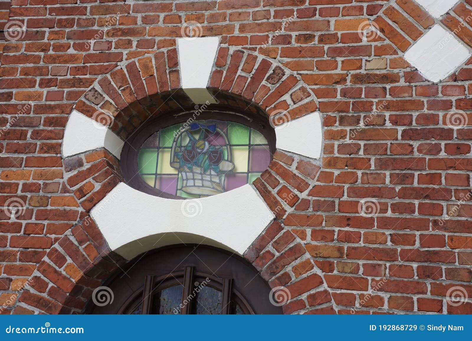 Old Red Brick Wall and Stained Glass Window Stock Image - Image of ...