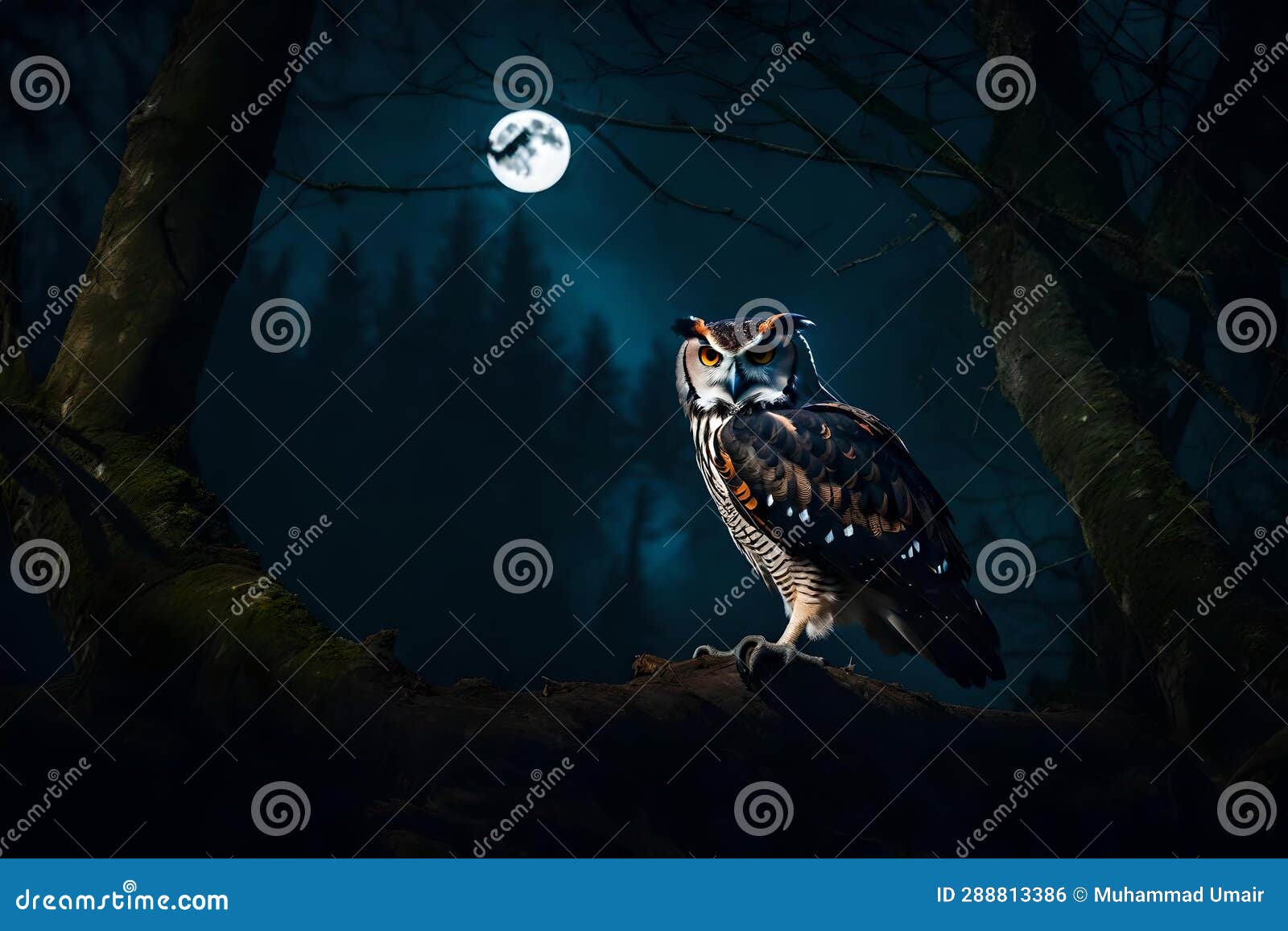 Owl on Tree in Night Generated by AI Tool Stock Illustration ...