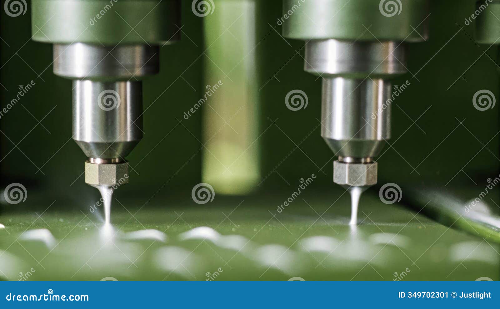 A Closeup View of Precision Nozzles Spraying Adhesives on Tiny Parts ...