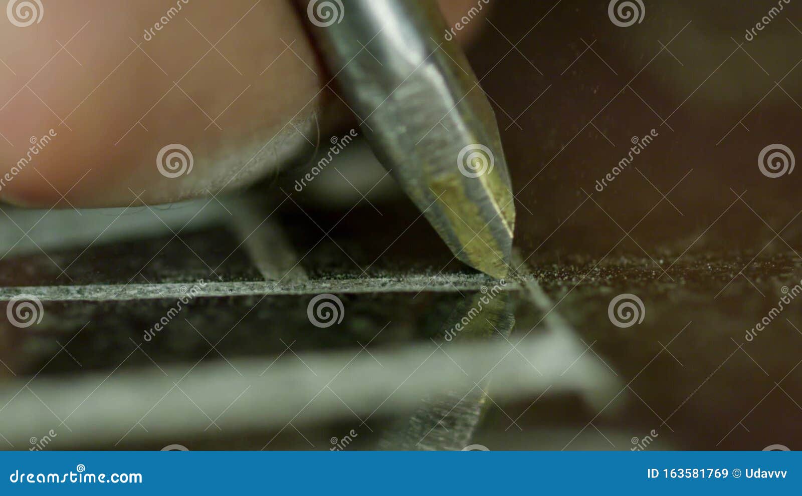 Closeup View of Process of Manual Engraving Using Metallic Tool and ...