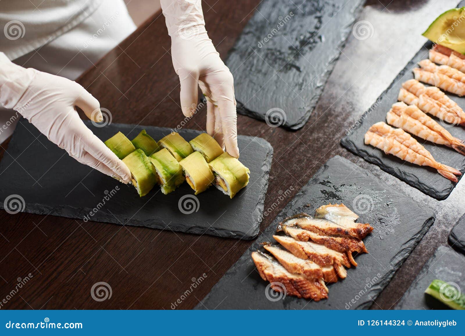 Process of Preparing Rolling Sushi Stock Photo - Image of chef, master ...