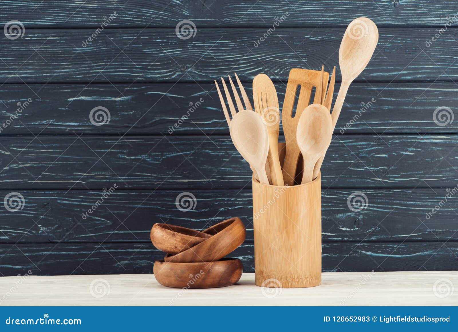 Closeup View of Ramekins and Kitchen Utensils in Front of Stock Image ...