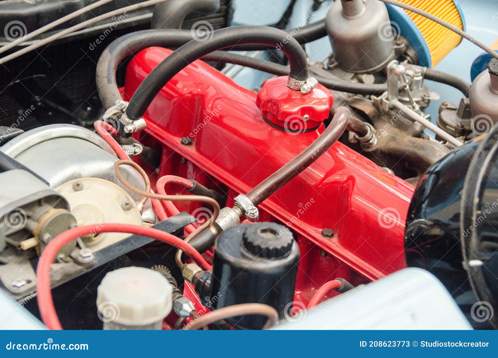Closeup View of Retro Powerful Engine. Retro Expensive Car in Car ...
