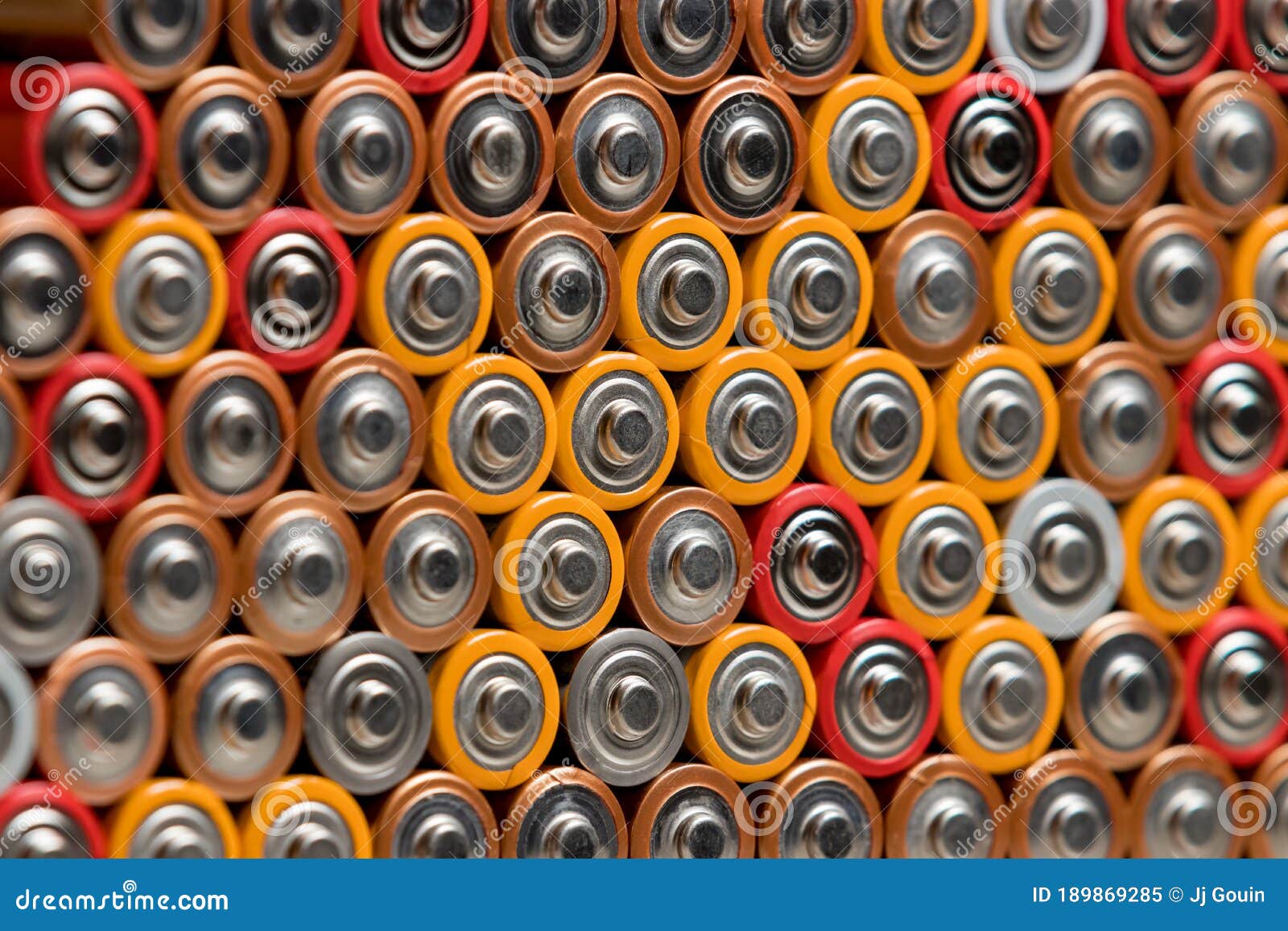 Closeup View of Rows of AA Batteries Stacked in a Pile. Stock Image ...