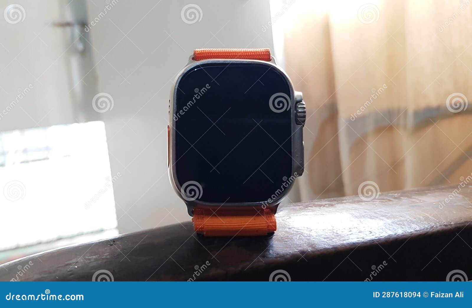 Closeup View of a Smart Watch with Orange Strap Stock Photo - Image of ...